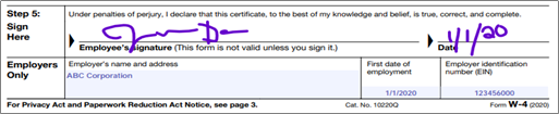 2020 W-4 Form - Federal Withholding