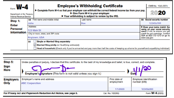 2020 or Later W-4 Form Federal Withholding Set Up
