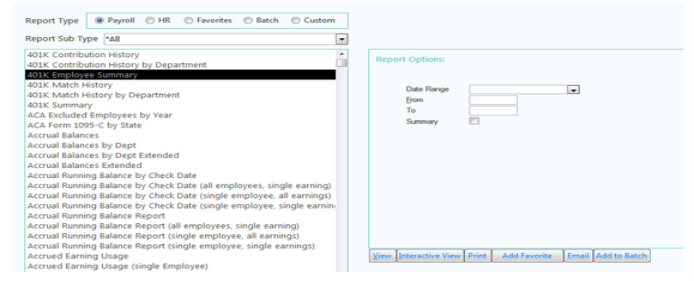 401K Employee Summary Report