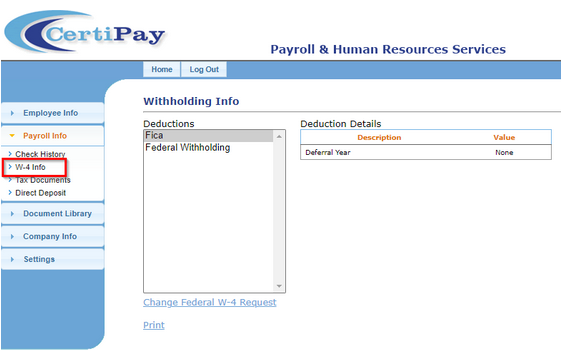 Employee Self Service - Payroll Info tab