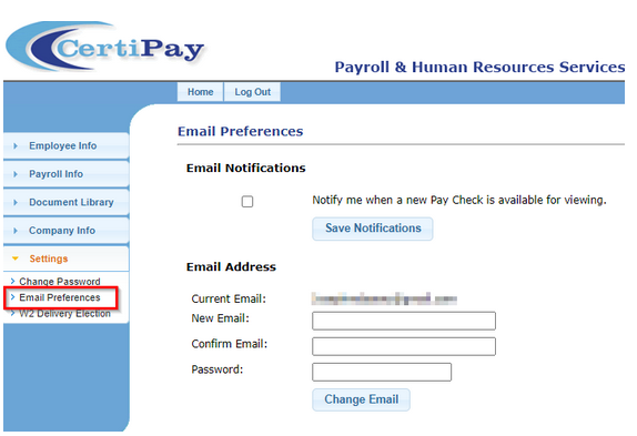 Employee Self Service - Settings Tab