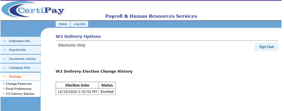 Employee Self Service - Settings Tab