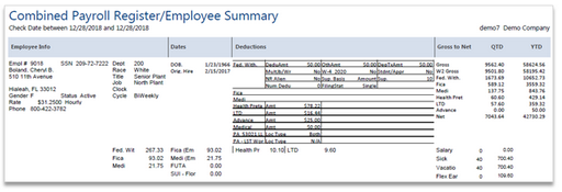 Payroll Register/Employee Summary Report